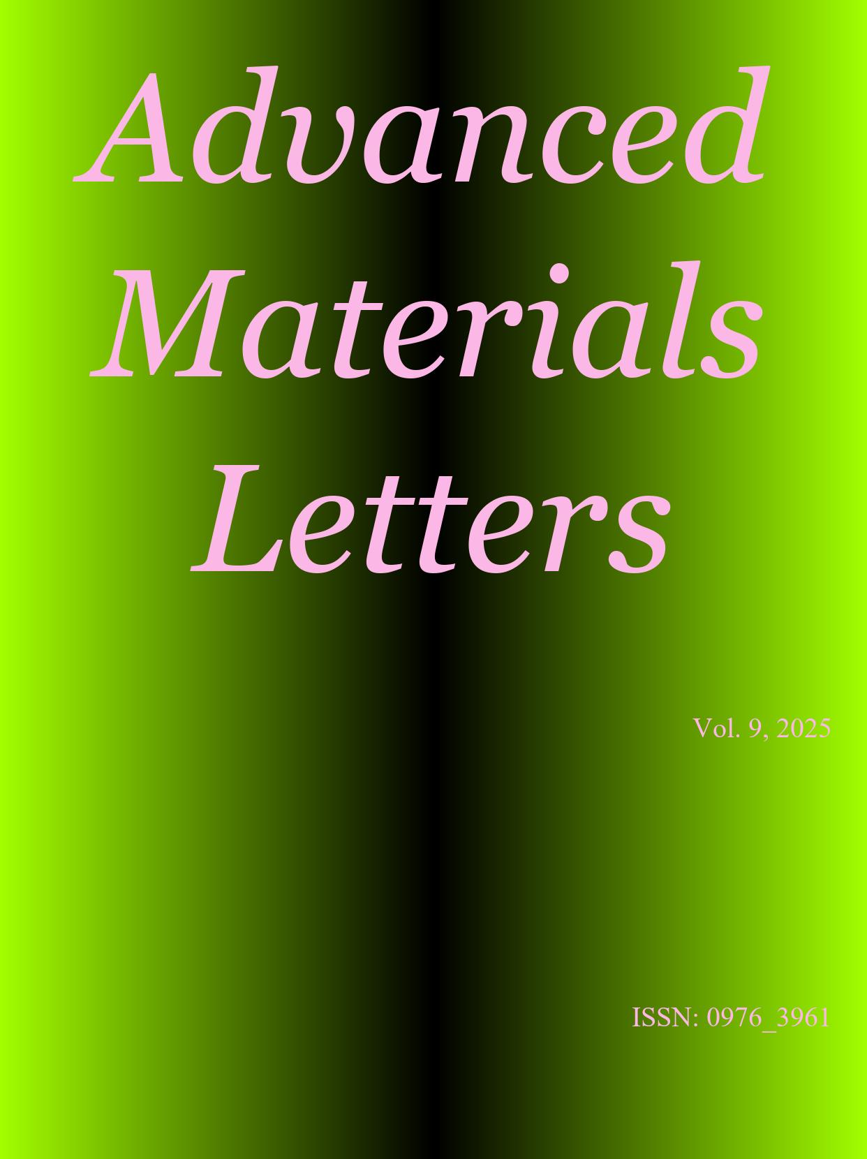 期刊影响因子2024/2025: Advanced Materials Letters, , ISSN:0976-3961, eISSN: